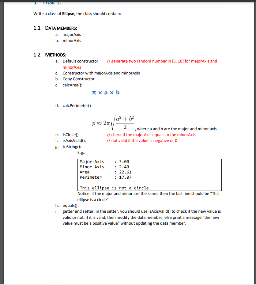 Solved TASN 1. Write a class of Ellipse, the class should | Chegg.com