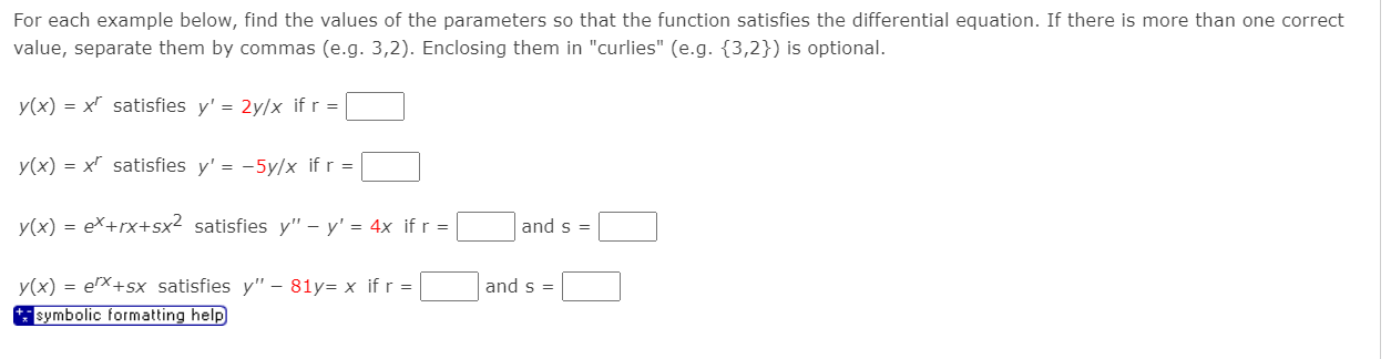 Solved For each example below, find the values of the | Chegg.com
