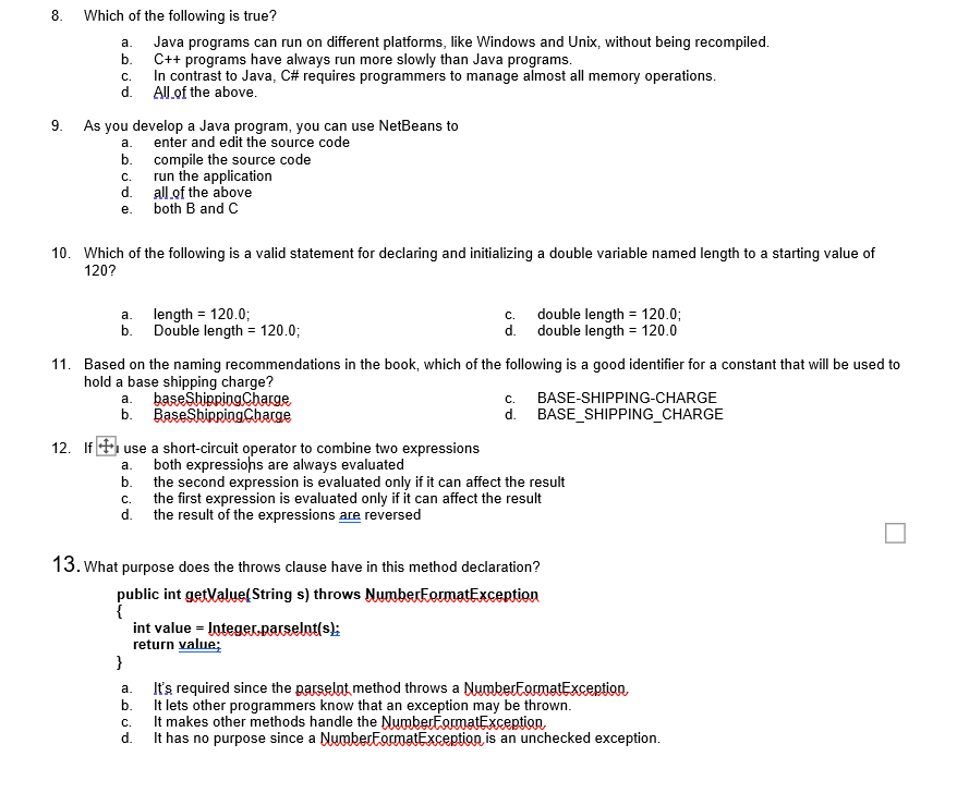 Solved 8. Which of the following is true? a Java programs | Chegg.com