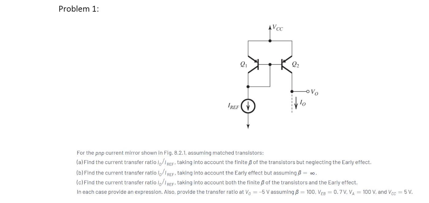 Solved Problem 1: AV cc Q Q2 VO IREF. vo For the pnp current | Chegg.com