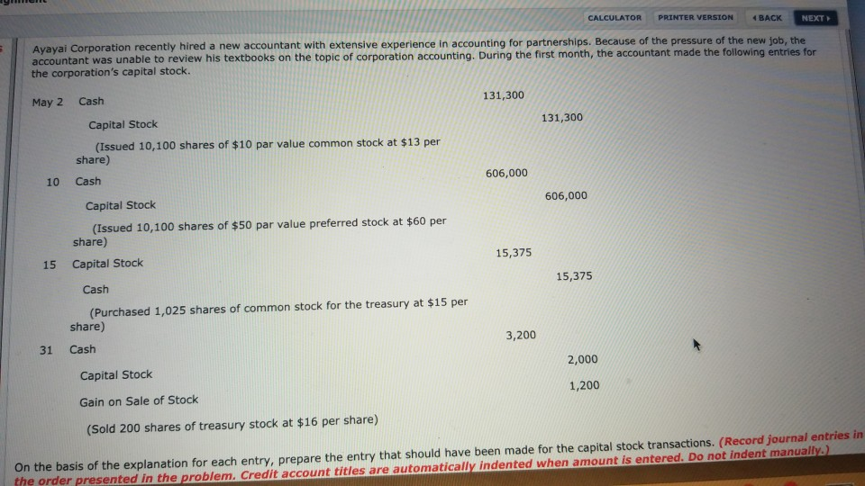 Solved en CALCULATOR PRINTER VERSION BACK NEXT Avaval | Chegg.com