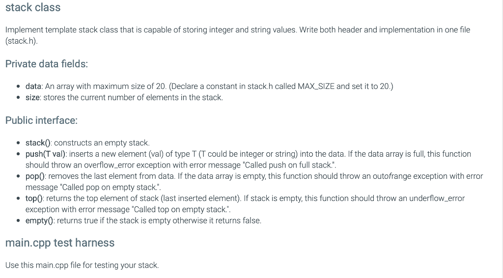 Solved stack class Implement template stack class that is | Chegg.com
