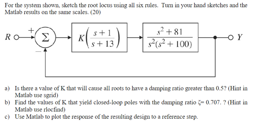 Solved For the system shown, sketch the root locus using all | Chegg.com