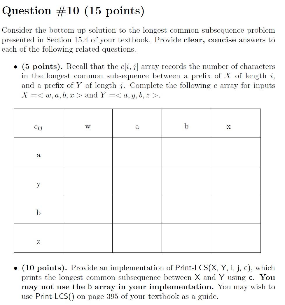 Solved Question #10 (15 points) Consider the bottom-up | Chegg.com