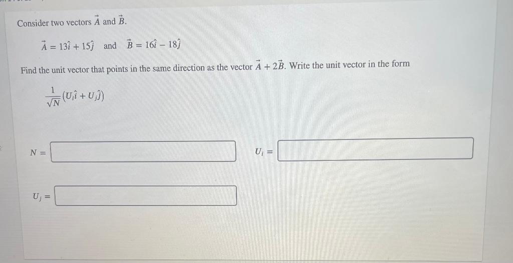 Solved Consider two vectors A and B. À = 13î + 159 and B = | Chegg.com