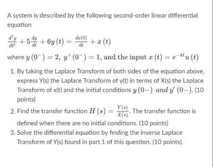 Solved A system is described by the following second-order | Chegg.com