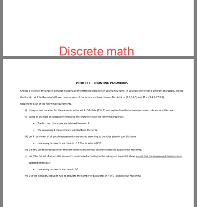 Solved Discrete math PROJECT 1-COUNTING PASSWORDS Choose 6 | Chegg.com
