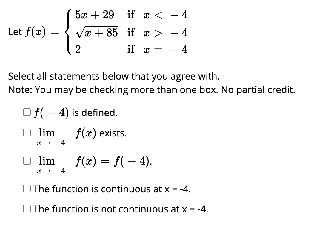 Solved Let f(x)={(5x+29 if x -4),(2 | Chegg.com