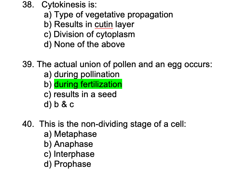 Solved 38. Cytokinesis is: a) Type of vegetative propagation | Chegg.com