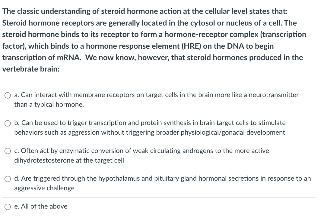 Solved The classic understanding of steroid hormone action | Chegg.com