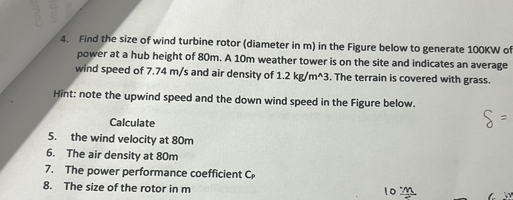 4. Find the size of wind turbine rotor (diameter in m | Chegg.com