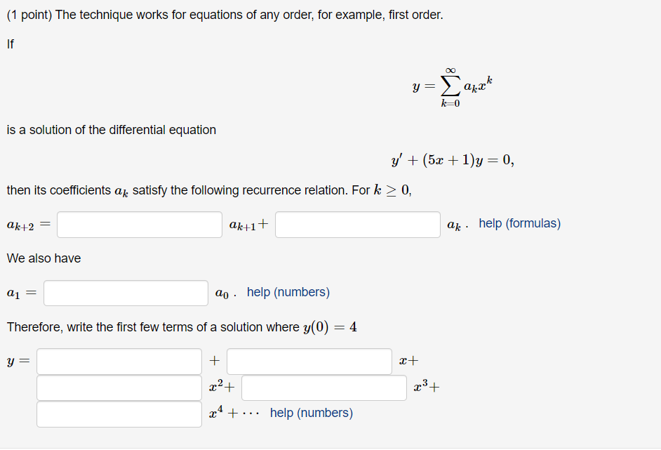 Solved (1 point) The technique works for equations of any | Chegg.com