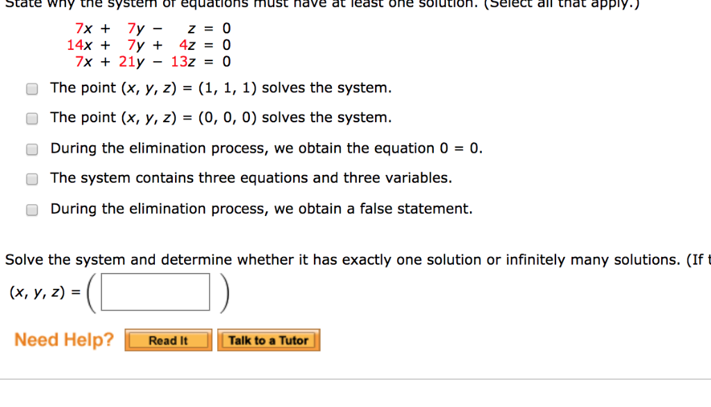 Solved State why the system of equations Must nave at least | Chegg.com