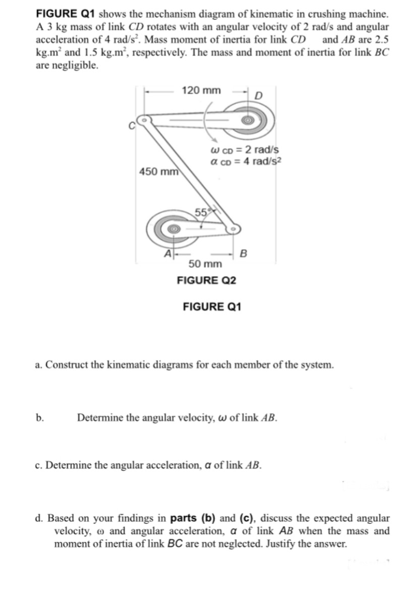 Solved FIGURE Q1 shows the mechanism diagram of kinematic in | Chegg.com