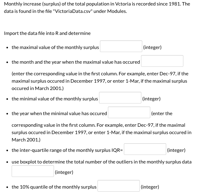 Monthly increase (surplus) of the total population in | Chegg.com