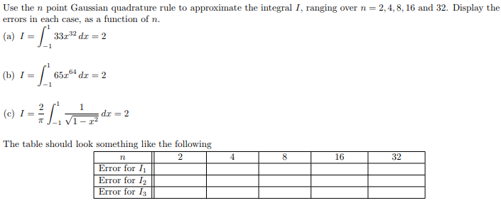 Solved Use the n point Gaussian quadrature rule to | Chegg.com