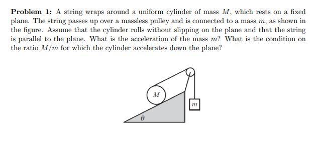 Solved Problem 1: A string wraps around a uniform cylinder | Chegg.com