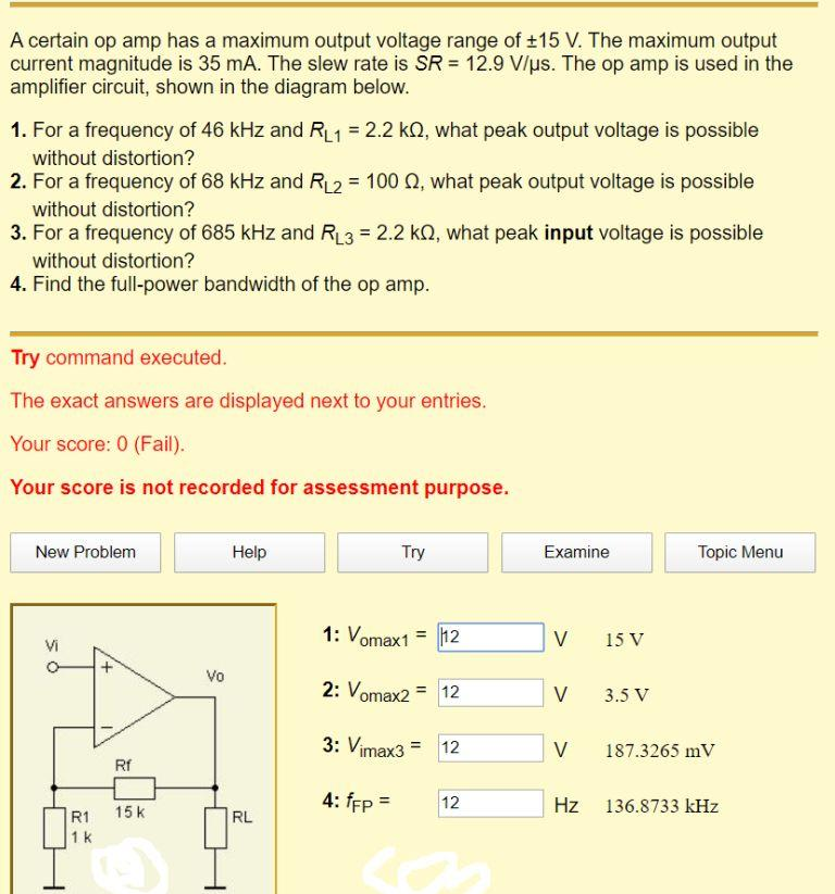 Solved A certain op amp has a maximum output voltage range | Chegg.com