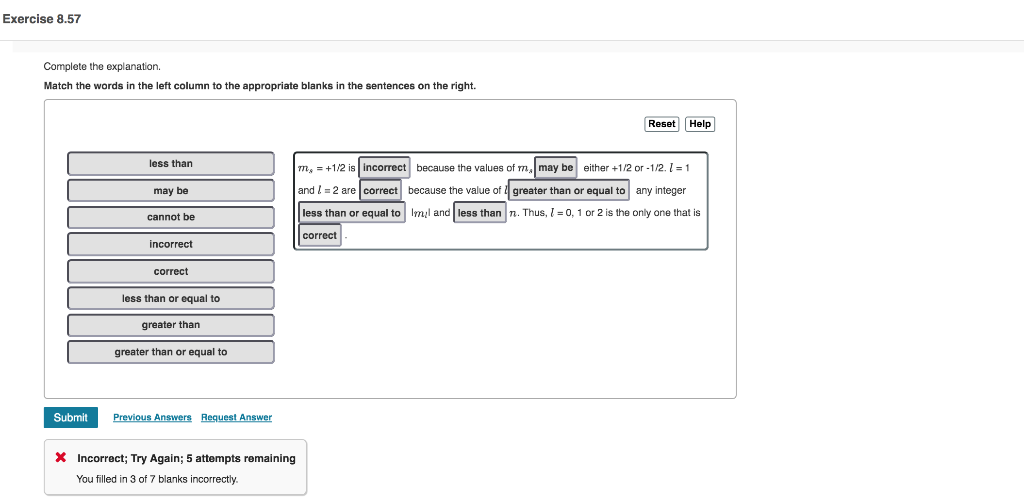 Solved Exercise 8.57 Complete the explanation. Match the | Chegg.com