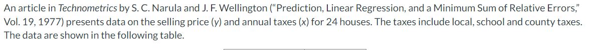 Solved An article in Technometrics by S. C. Narula and J. F. | Chegg.com