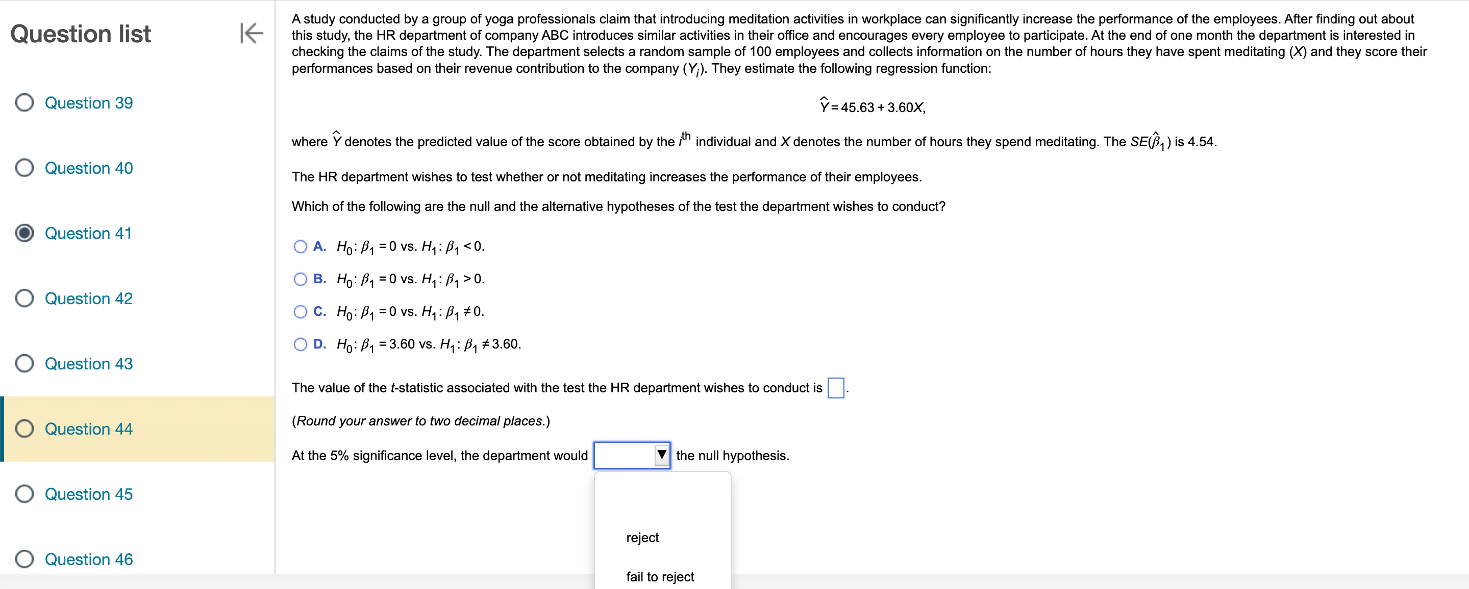 Solved Question list Question 39 Question 40 Question 41 | Chegg.com