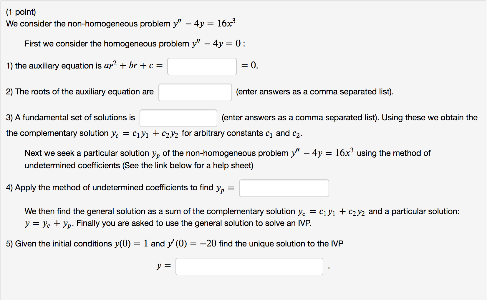 Solved (1 point) We consider the non-homogeneous problem y" | Chegg.com