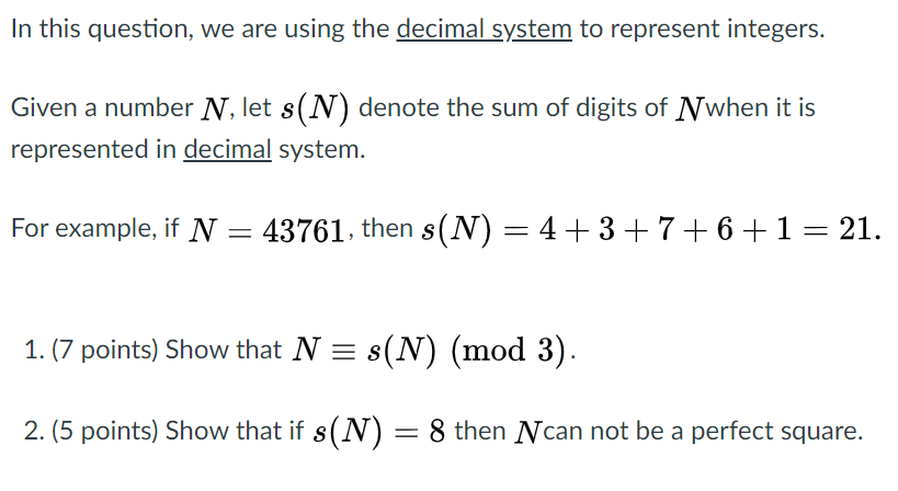 Solved In this question, we are using the decimal system to | Chegg.com