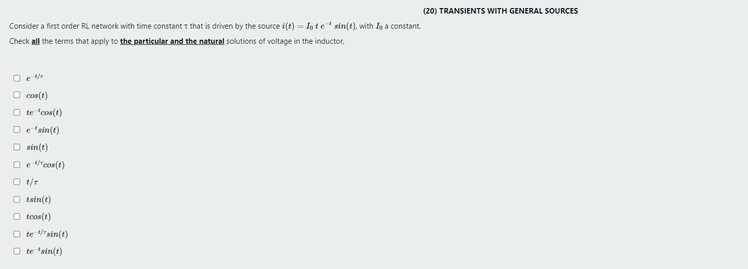 Solved (20) TRANSIENTS WITH GENERAL SOURCES Consider a first | Chegg.com