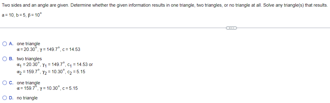 Solved Two sides and an angle are given. Determine whether | Chegg.com
