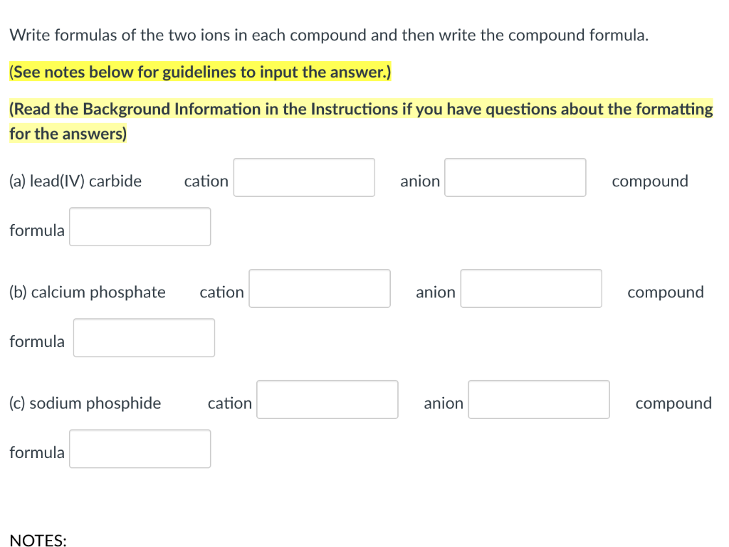 Solved Write formulas of the two ions in each compound and | Chegg.com