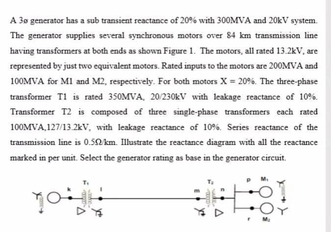 Solved A 3ø generator has a sub transient reactance of 20% | Chegg.com
