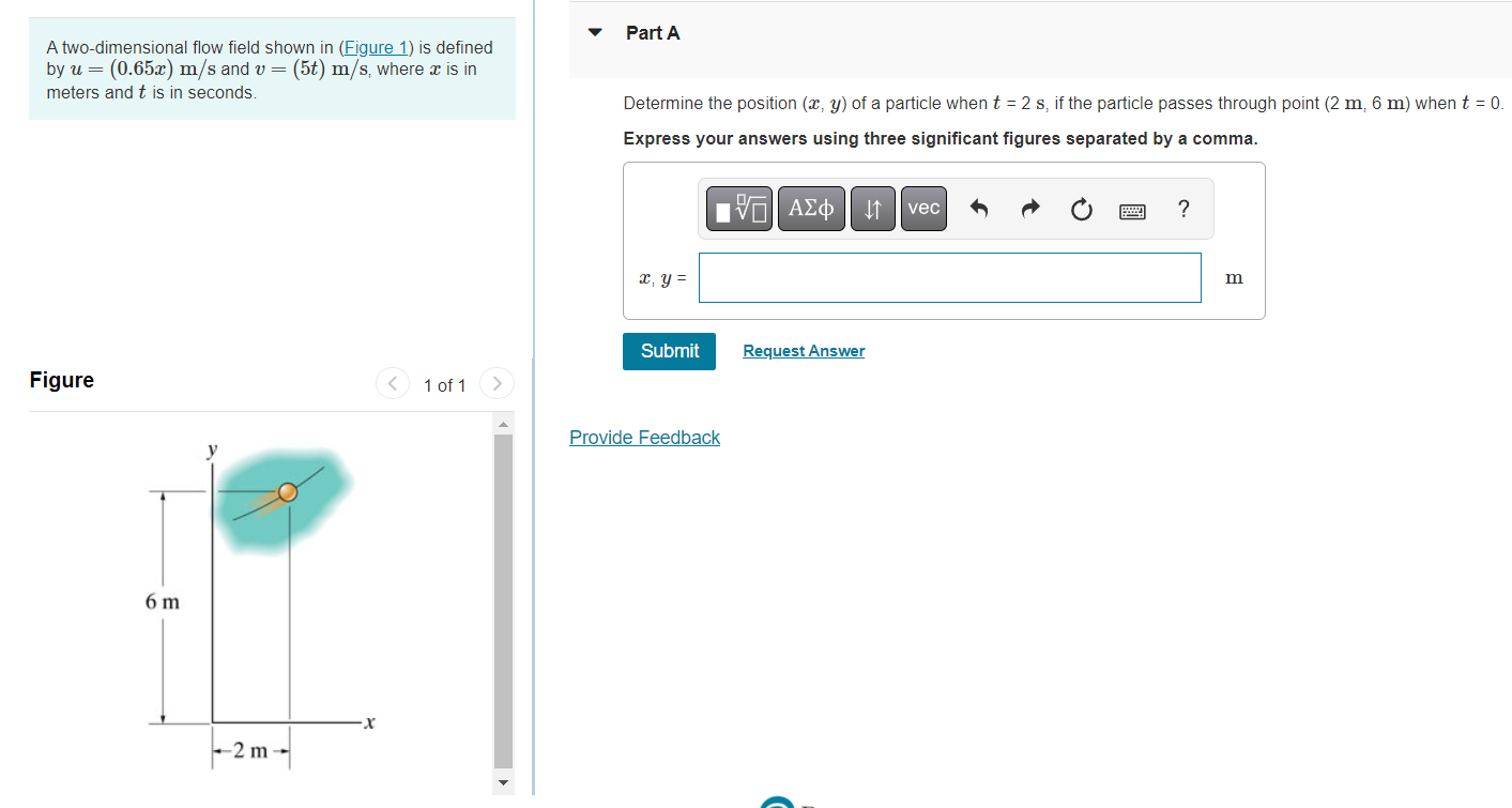 Solved A two-dimensional flow field shown in bv u=(0.65x)m/s | Chegg.com
