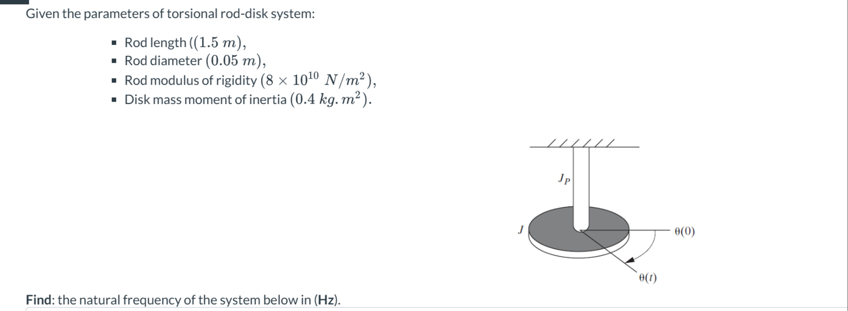 Given the parameters of ﻿torsional rod-disk | Chegg.com