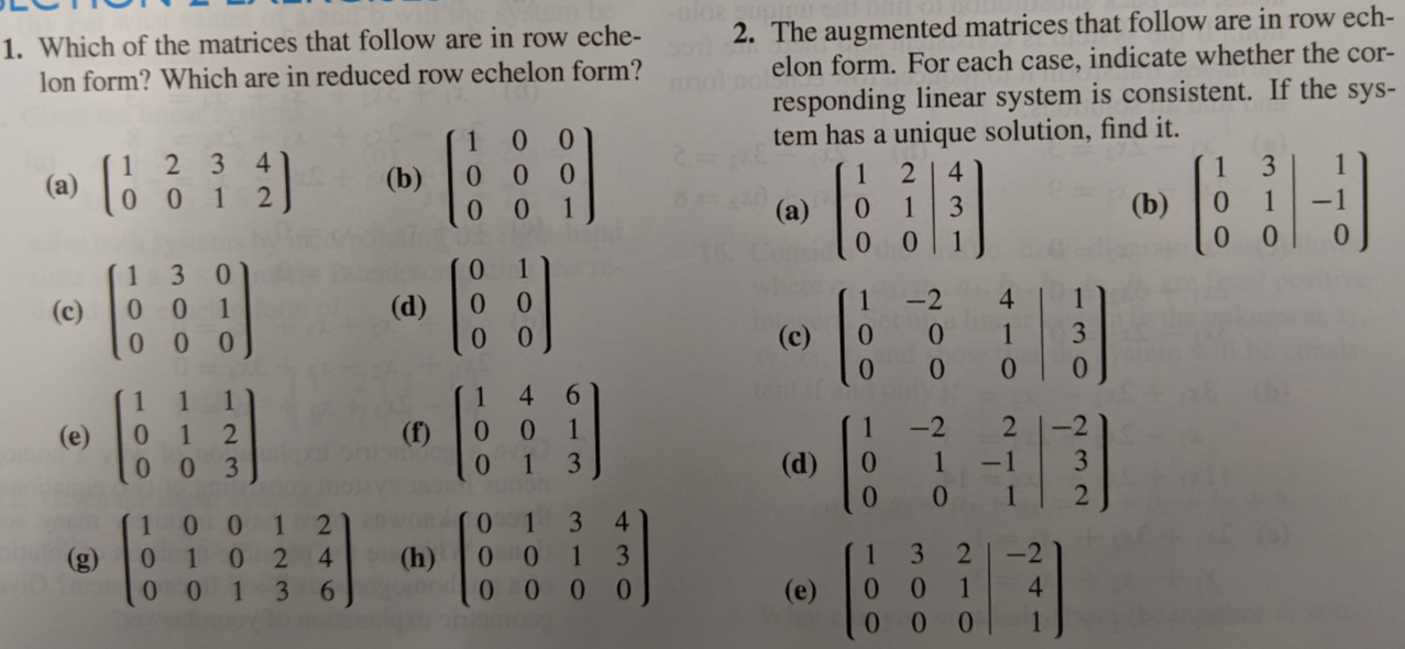 Solved 1. Which of the matrices that follow are in row eche- | Chegg.com