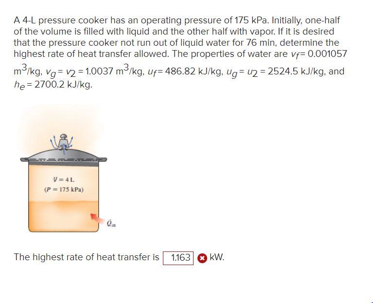 Solved A 4-L pressure cooker has an operating pressure of | Chegg.com