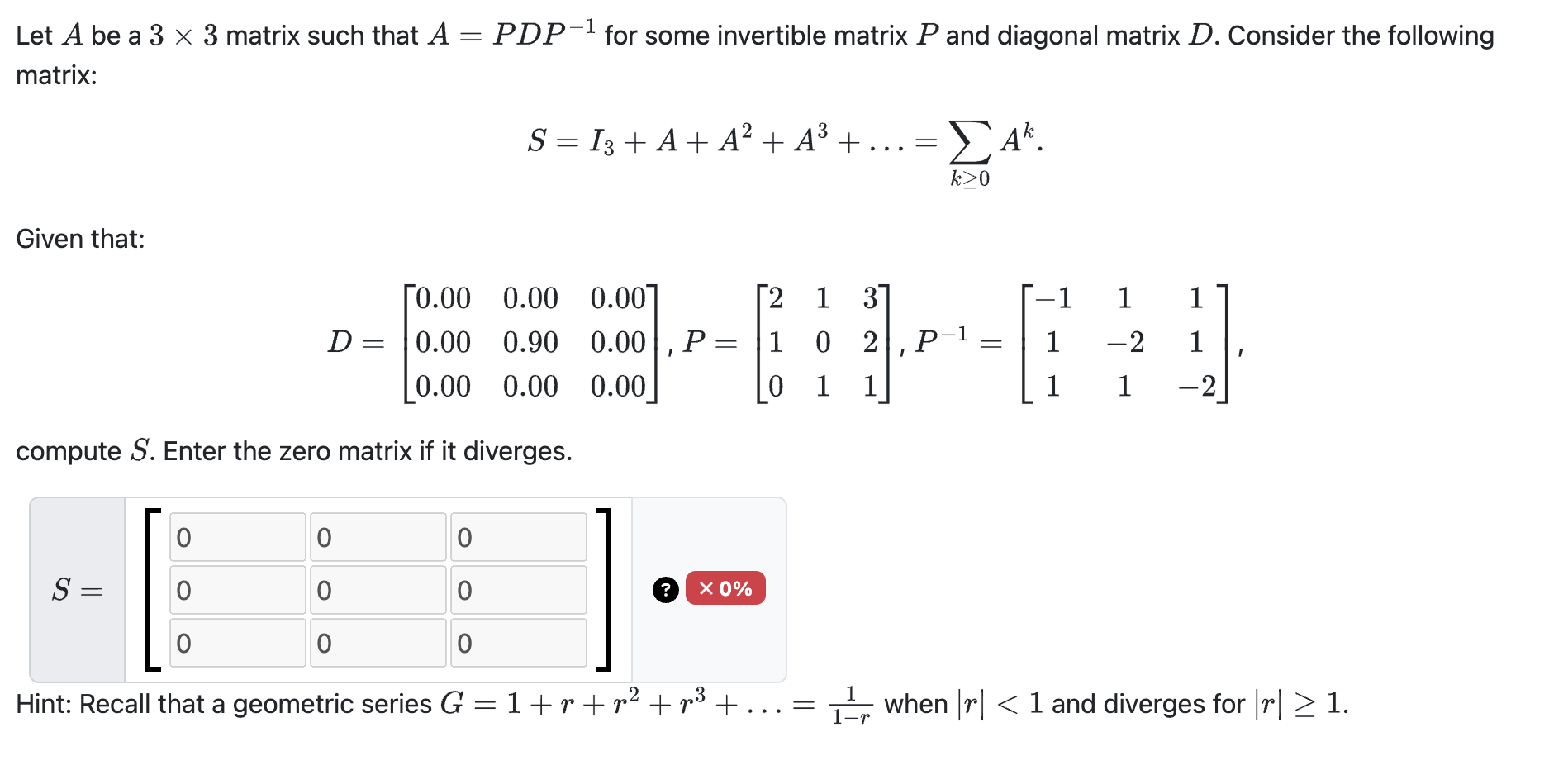 Solved Let A be a 3×3 ﻿matrix such that A=PDP-1 ﻿for some | Chegg.com