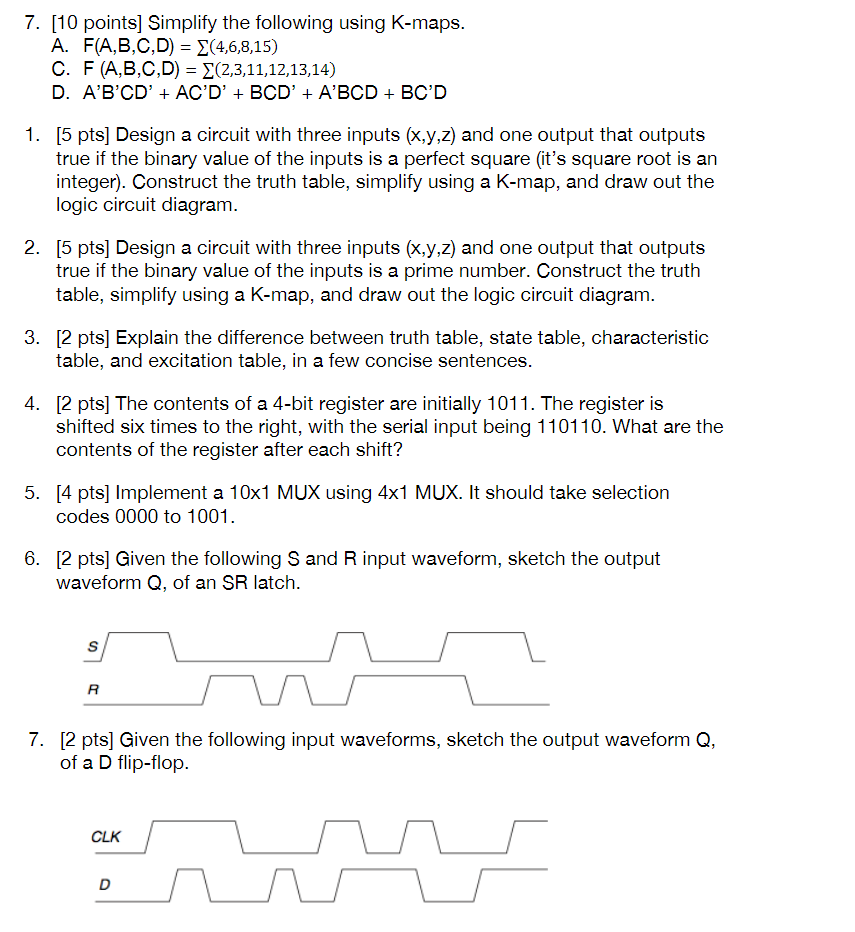 Solved 6. [2 pts each - 10 pts total] For the following | Chegg.com