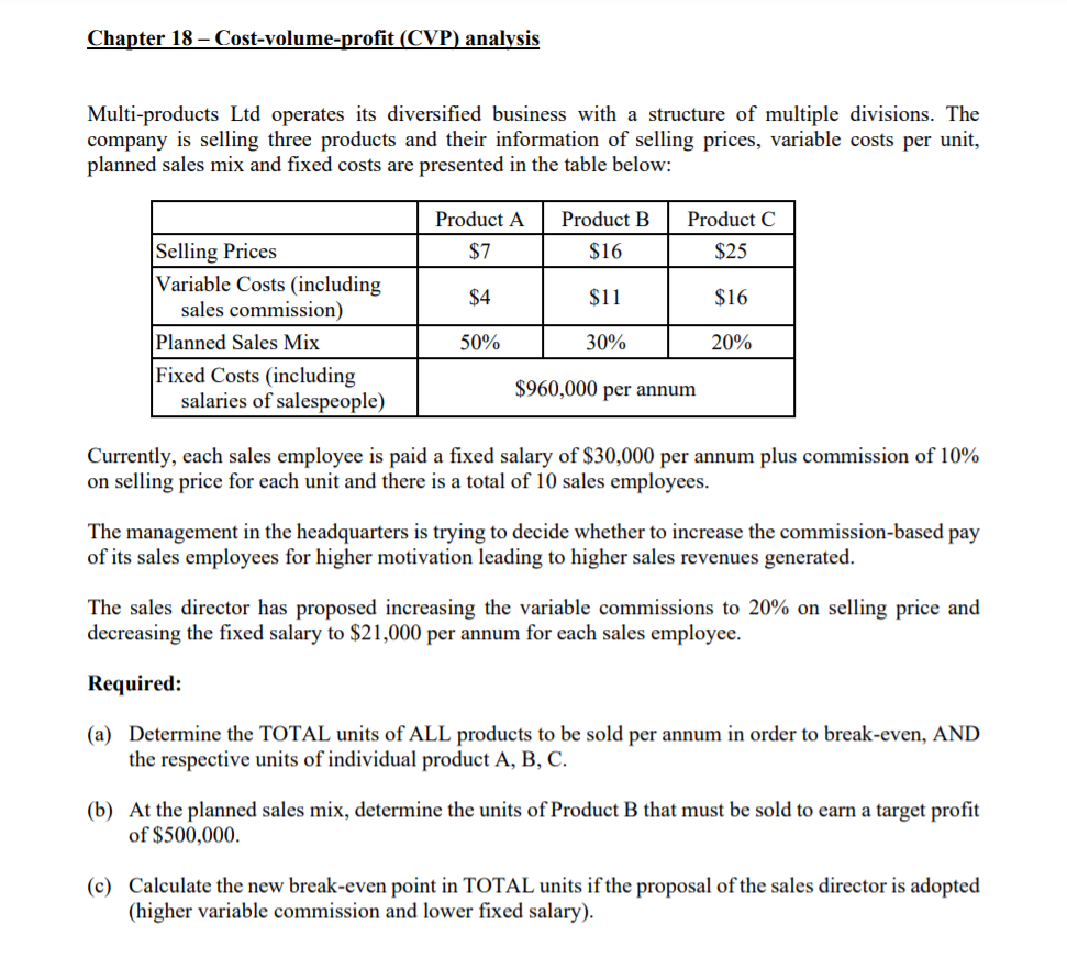 Solved Chapter 18 - Cost-volume-profit (CVP) analysis | Chegg.com