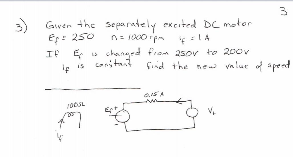Solved w Ef = 250 n = 1000 rpm 3) Given the separately | Chegg.com