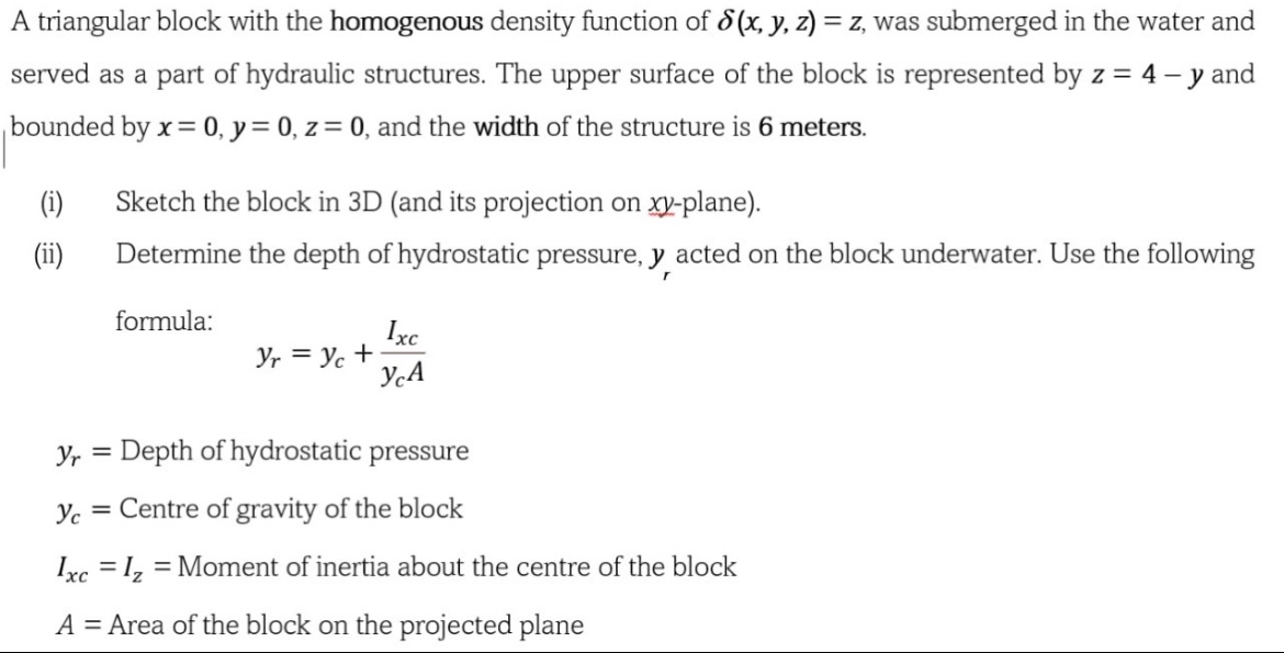 Solved A triangular block with the homogenous density | Chegg.com