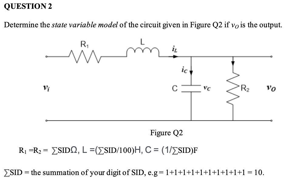 Solved QUESTION 2 Determine the state variable model of the | Chegg.com