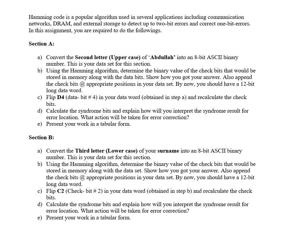 Solved Hamming code is a popular algorithm used in several | Chegg.com