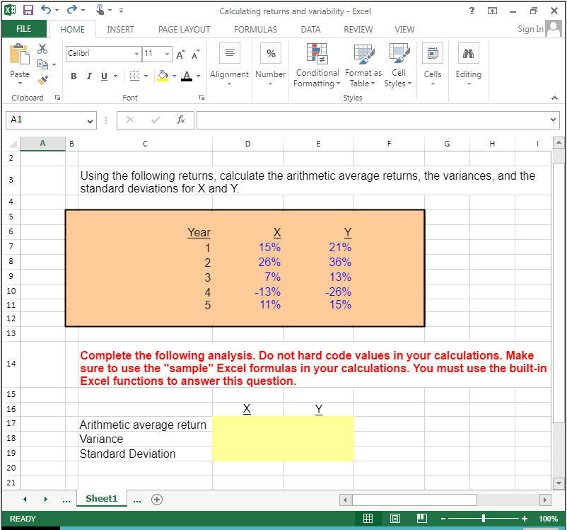 Solved ? क X Calculating returns and variability - Excel | Chegg.com