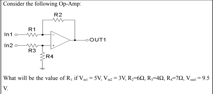 Solved Consider the following Op-Amp: R2 R1 In 1 OUT1 In2 + | Chegg.com