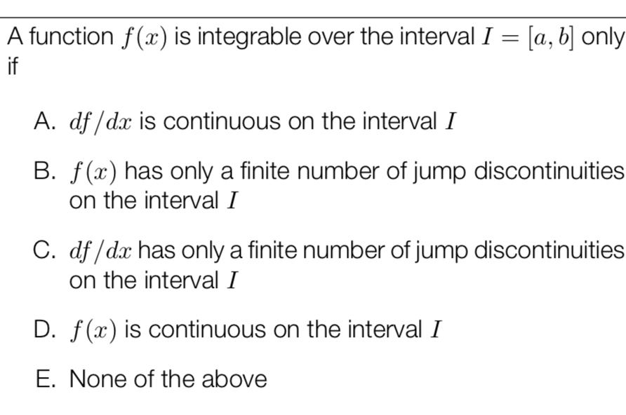 Solved A function f(x) is integrable over the interval I = | Chegg.com