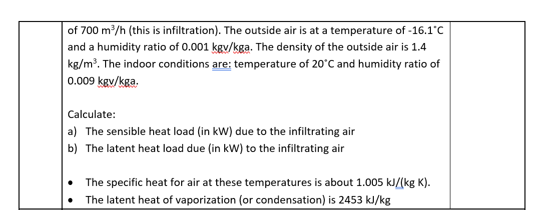 Solved of 700 m3/h (this is infiltration). The outside air | Chegg.com