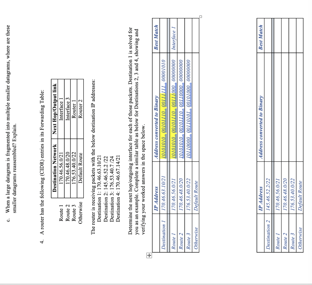 c. When a large datagram is fragmented into multiple | Chegg.com
