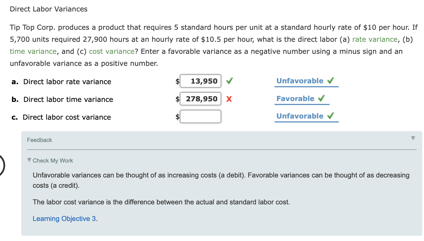 Solved Direct Labor Variances Tip Top Corp. produces a | Chegg.com