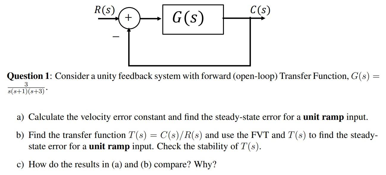 Solved Question 1: Consider a unity feedback system with | Chegg.com