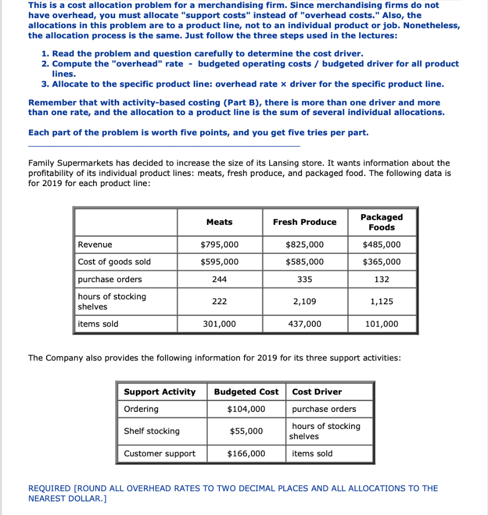 Solved This is a cost allocation problem for a merchandising | Chegg.com